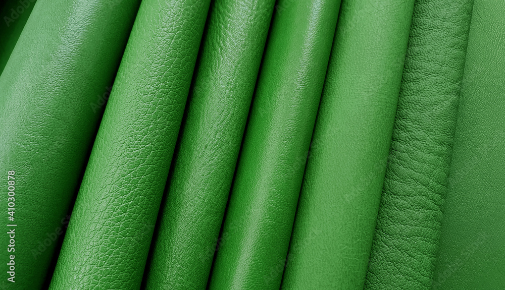 Artificial leather in variety shades of vivid green colors and variety ...