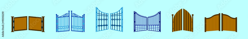 set of open gate cartoon icon design template with various models ...