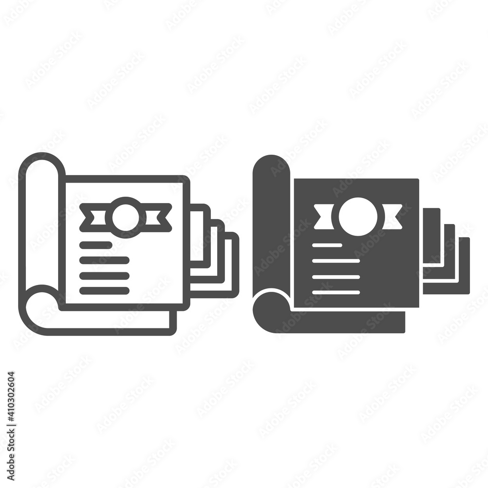 Vecteur Stock Document for shareholder line and solid icon, startup ...