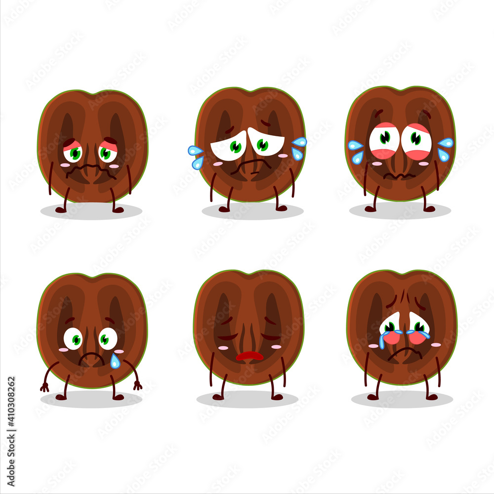 Slice of black sapote cartoon character with sad expression Stock ...