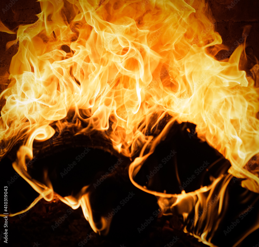 Fireplace. Fire texture. Flame background. Burning wood. Cozy fire ...