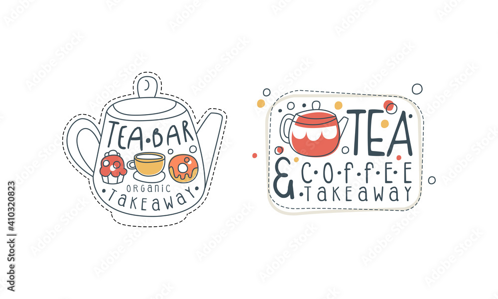 Tea Coffee Takeaway Hand Drawn Labels Set, Tea Bar, Coffeehouse, Cafe ...