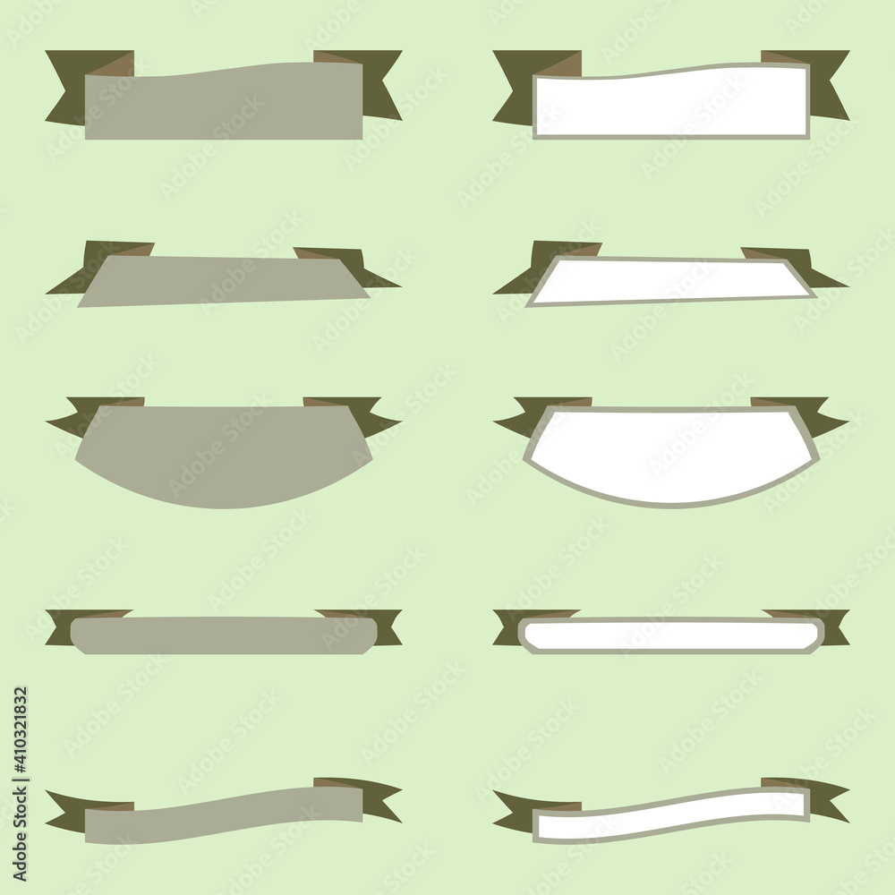 Classic ribbon banners set on light green background. White and gray ...