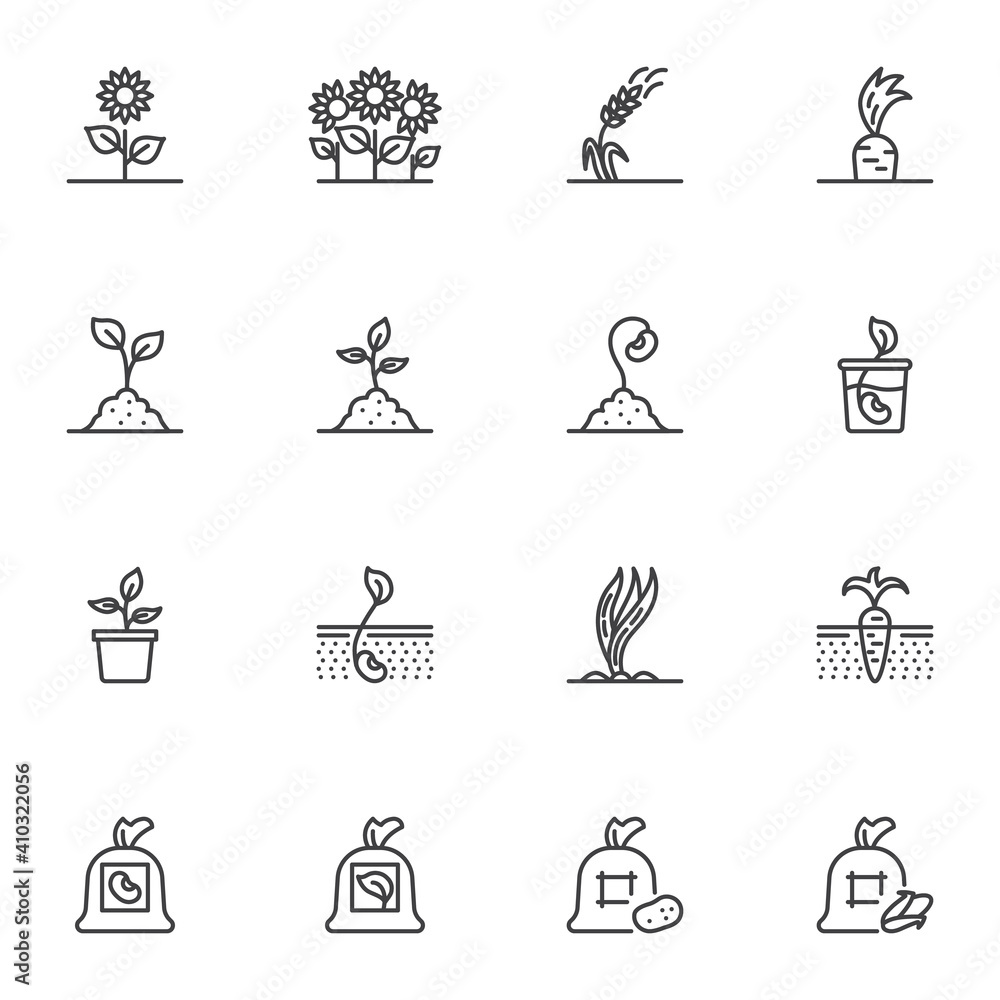 Gardening and agriculture line icons set, outline vector symbol ...