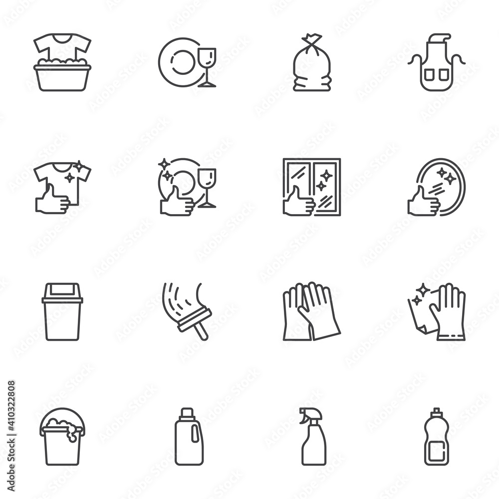 Maid and cleaning service line icons set, outline vector symbol ...