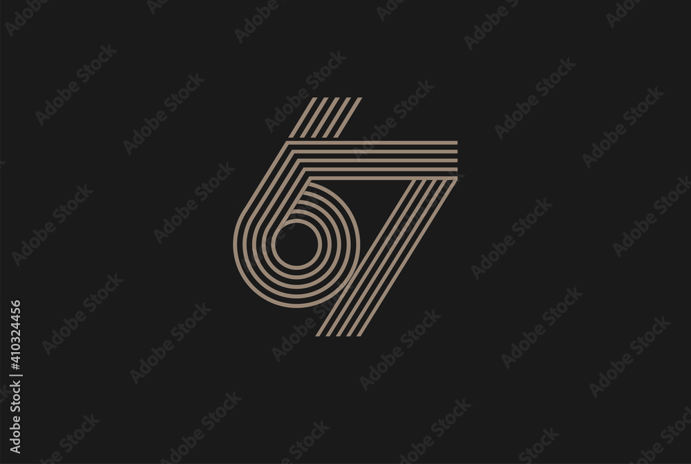 Number 67 Logo, Monogram Number 67 logo multi line style, usable for ...