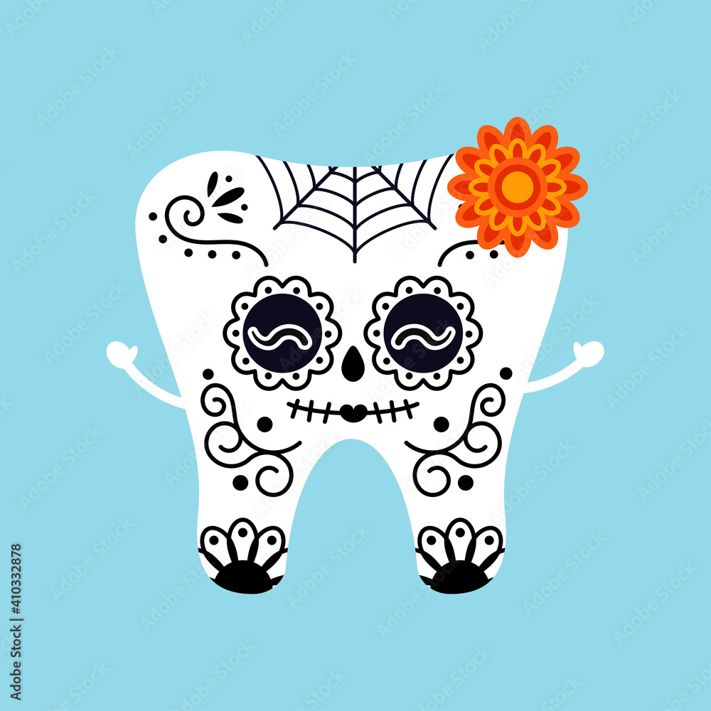 Skull tooth for Mexican day of the dead isolated vector icon. Skeleton ...