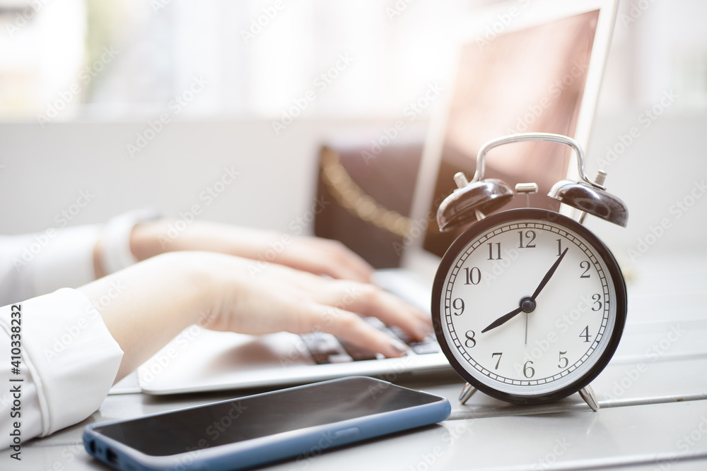 Business working times concept people work typing on laptop computer ...