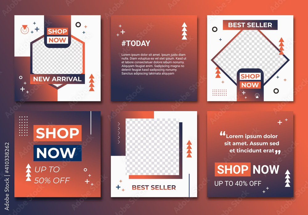 Modern collection template social media post feed. Orange gradient dark ...