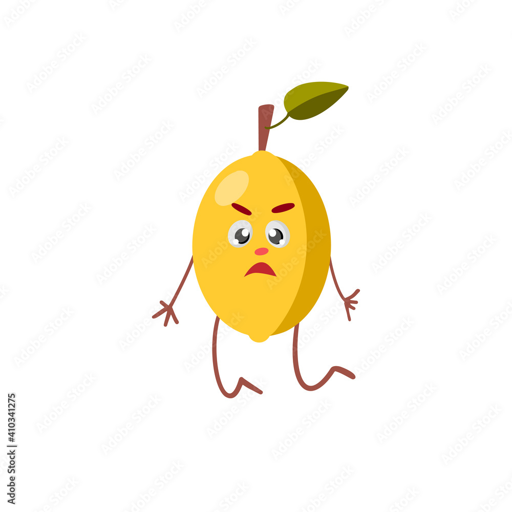 Cute and funny yellow lemon character in comic style looking up ...