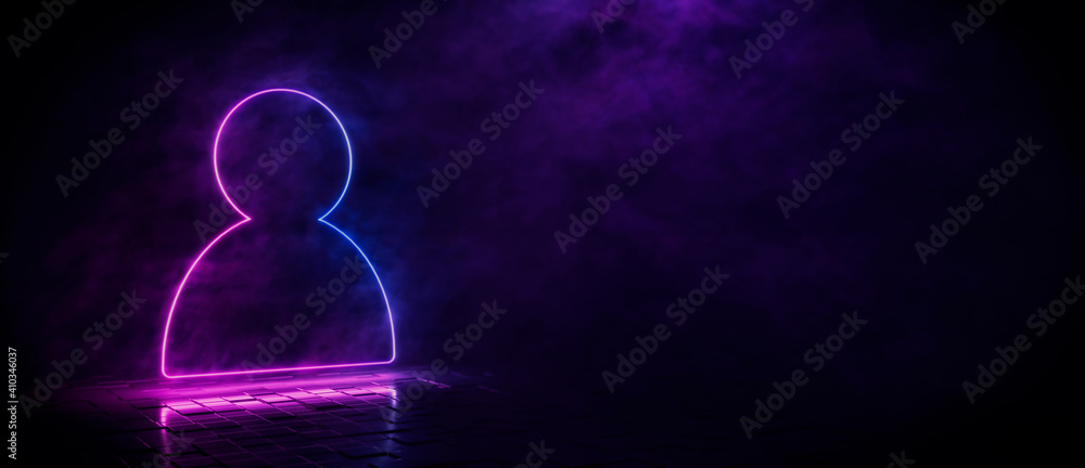 Pink and blue neon light user icon. Vibrant colored technology symbol ...