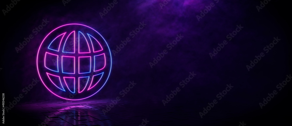 Pink and blue neon light web icon. Vibrant colored technology symbol ...