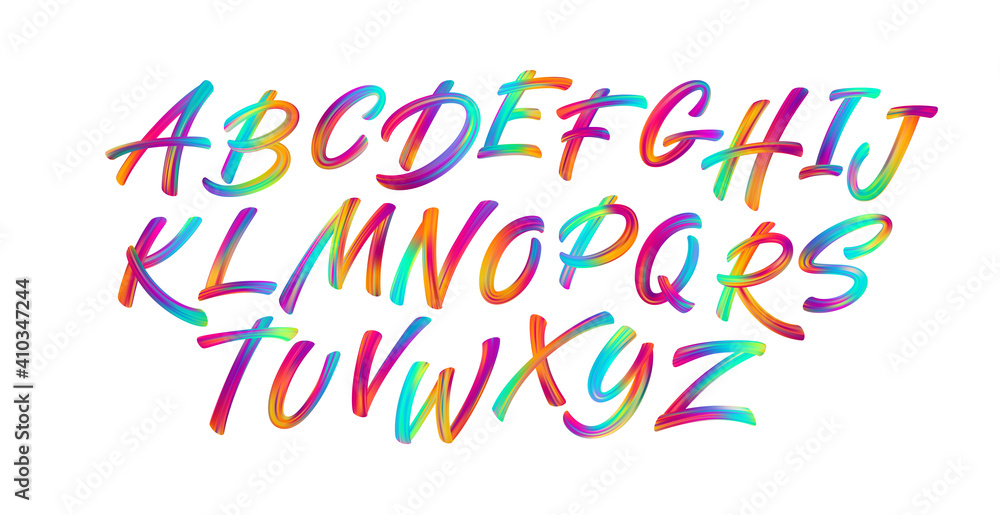 Full color handwriting paint brush lettering latin alphabet letters ...