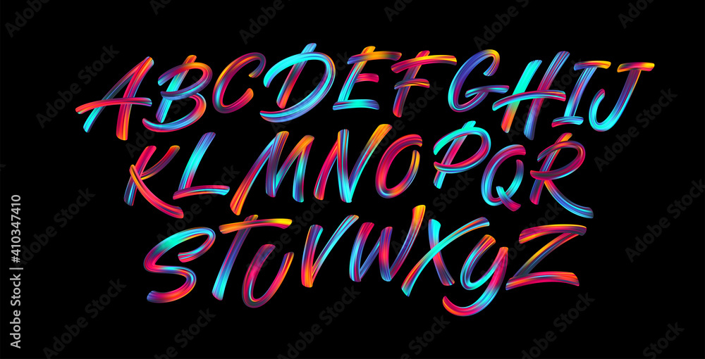 Full color handwriting paint brush lettering latin alphabet letters ...