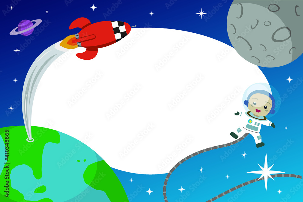 Astronaut and rocket in space. Photo frame for kids. Stock Vector ...