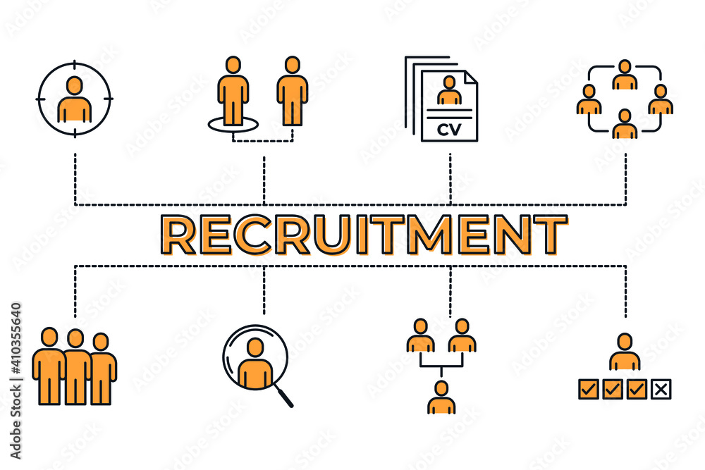 Recruitment set Icon. Head Hunting Related Vector symbol for your ...