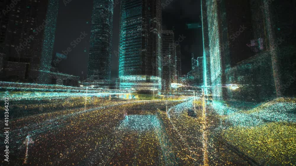 Digital model of a city street by laser scanning. 3D point cloud from ...