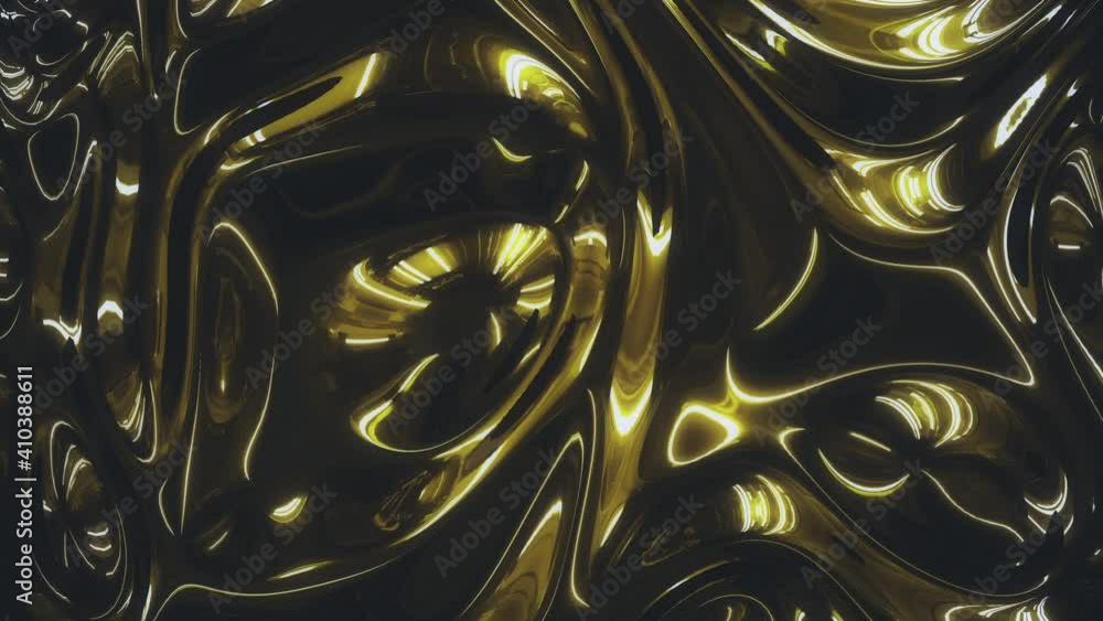Dark yellow gold metallic texture with moving ripples and deep shadows ...