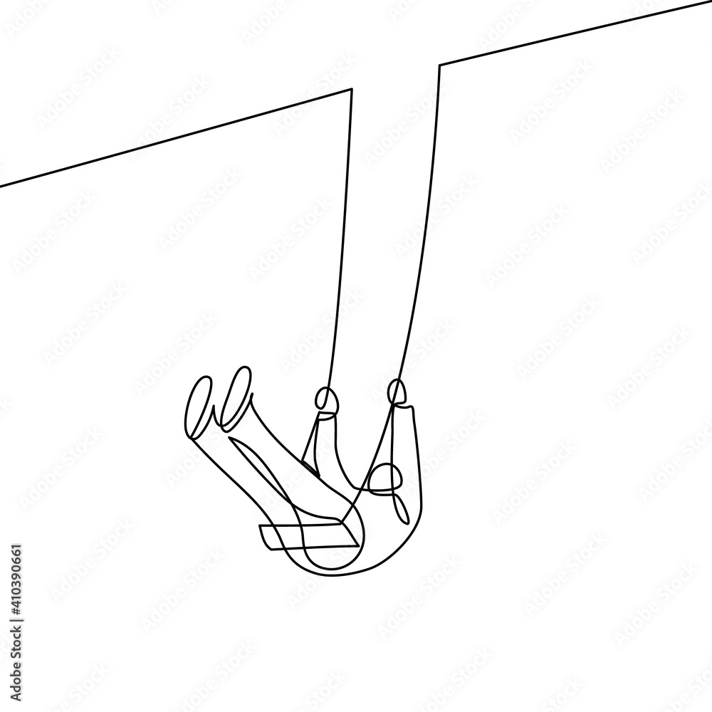 Man swinging on a swing in continuous line art drawing style. Black ...
