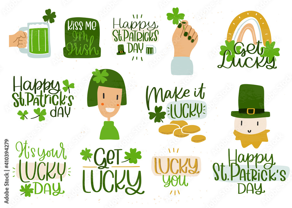 Vetor do Stock: St. Patrick’s day vector clipart set for cards or ...
