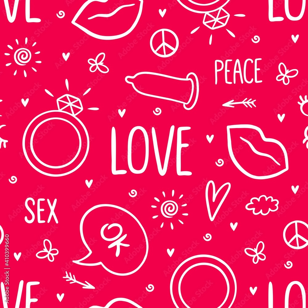 Never ending two color cute pattern with lgbt symbols, hearts, text ...