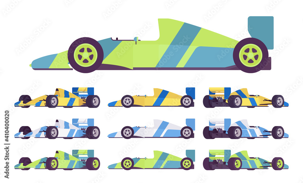 Sport car high speed motor race set in championship design. Autocross ...