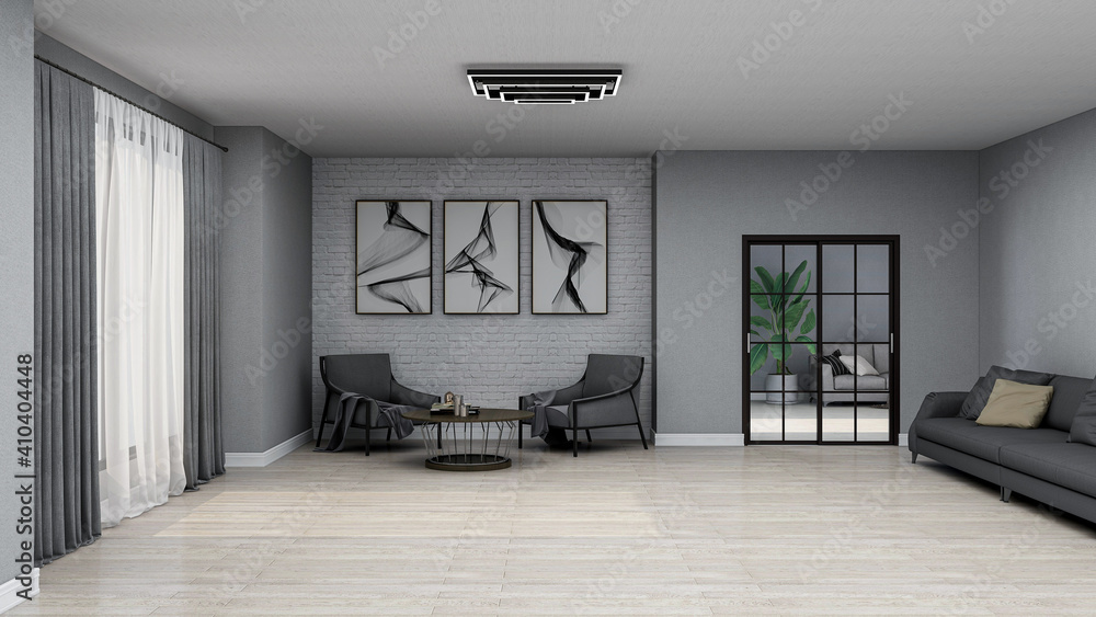 Stylish living room backdrop, photorealistic 3D illustration, suitable ...