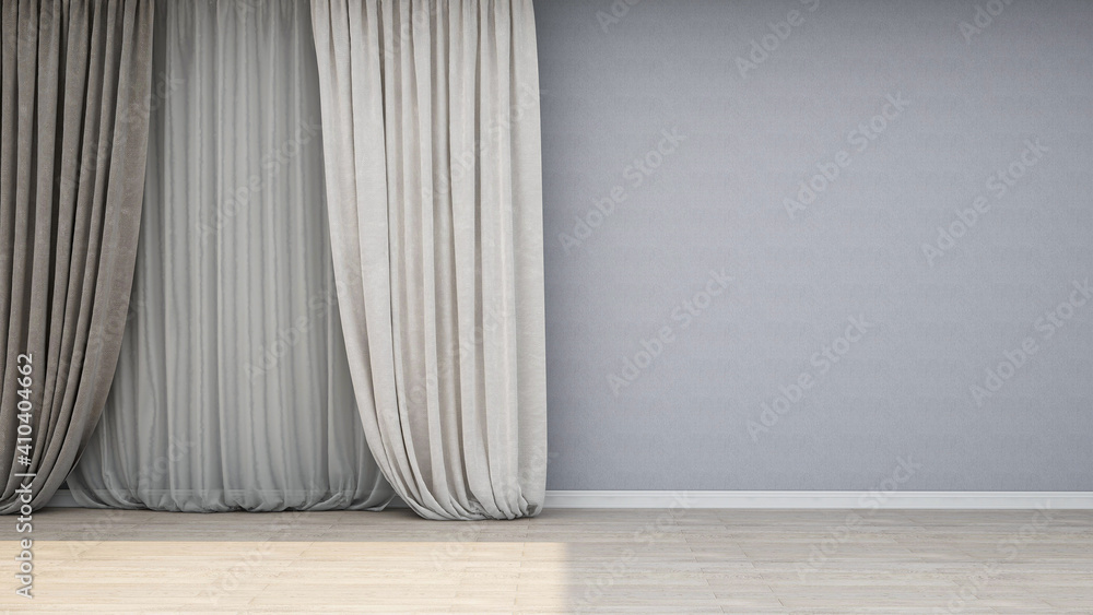 Window with curtains wall backdrop, photorealistic 3D illustration ...