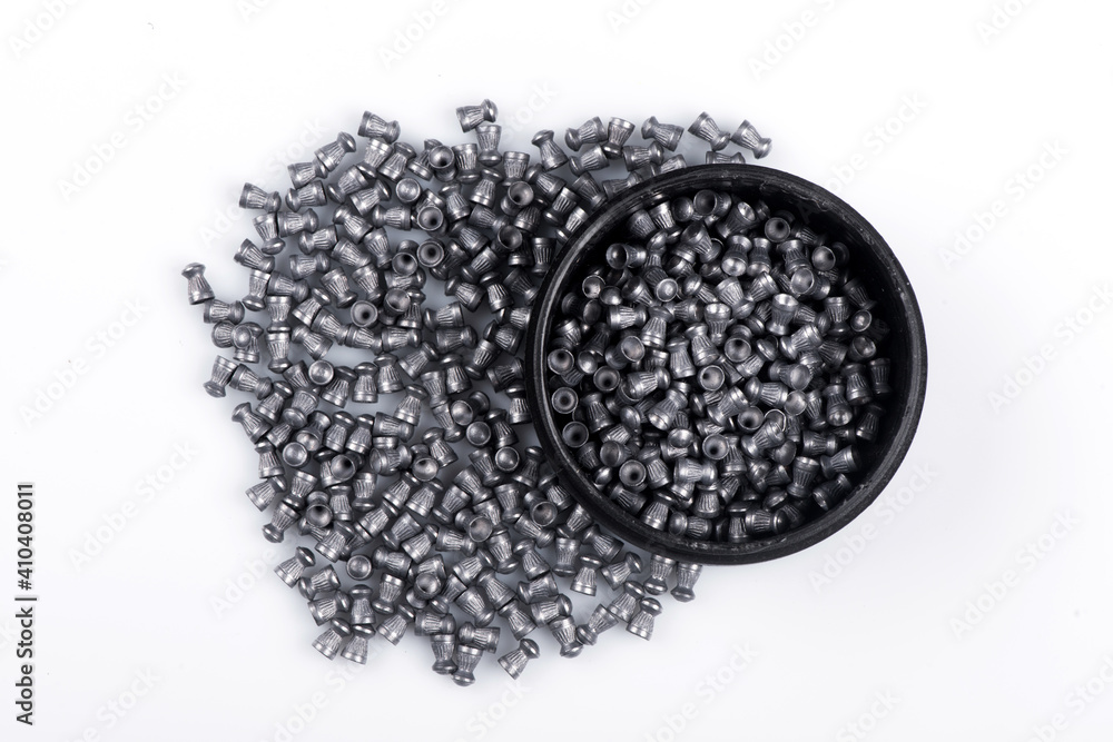 Air rifle lead pellets, ammo with metal container, box packaging ...