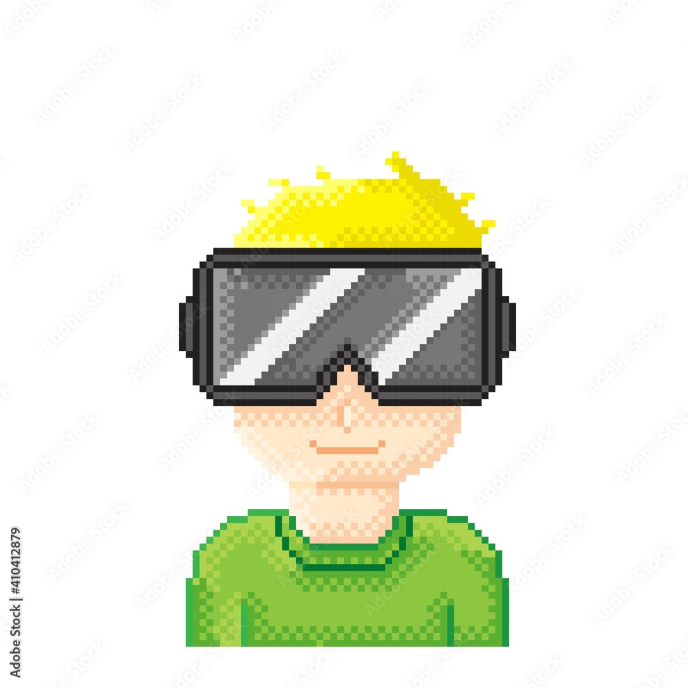 VR glasses, goggles, virtual reality 360 isometric icons. VR pixel art ...