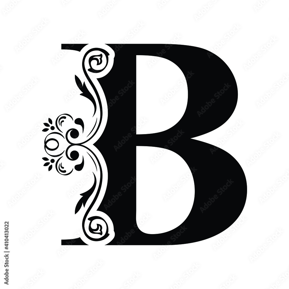 letter B. Black flower alphabet. Beautiful capital letters with shadow ...
