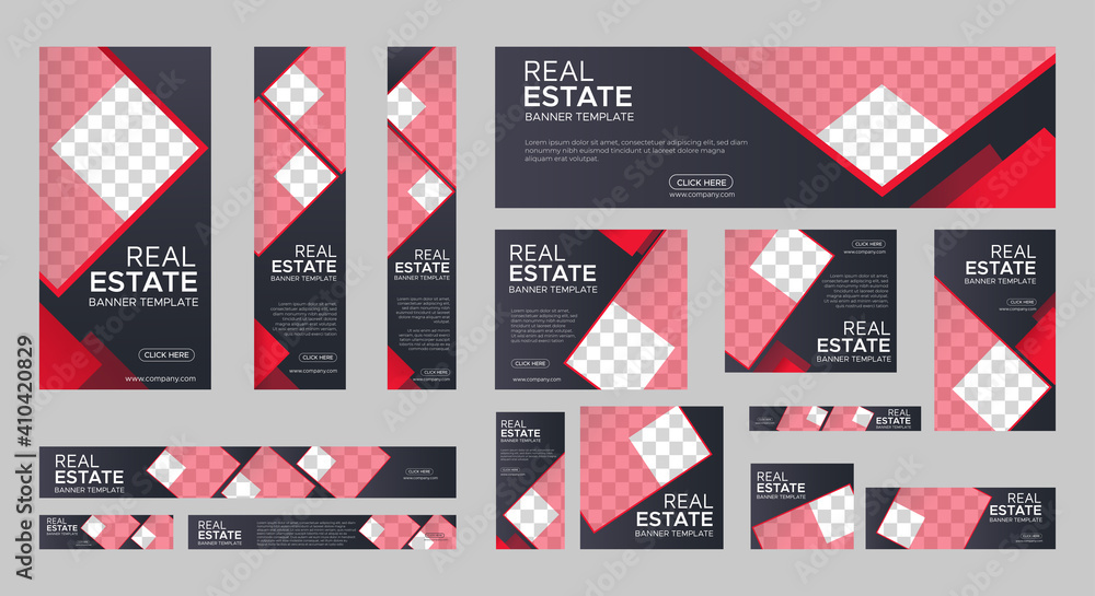 Real Estate web banner design template Set. Vertical, Horizontal and ...