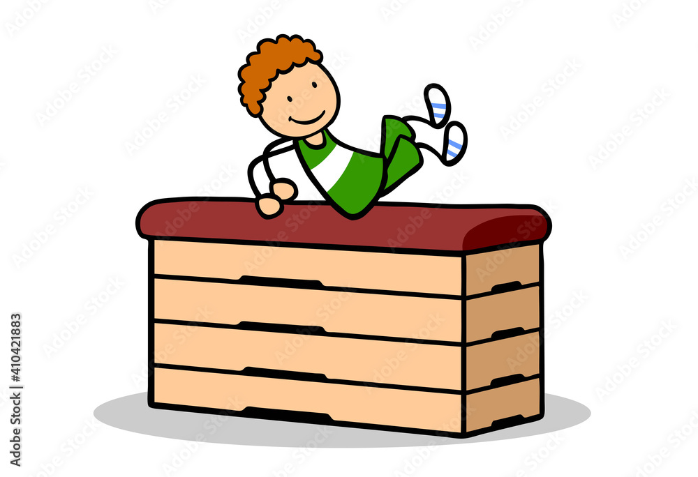 Kind beim Turnen auf Sprungkasten beim Kindersport Stock Illustration ...
