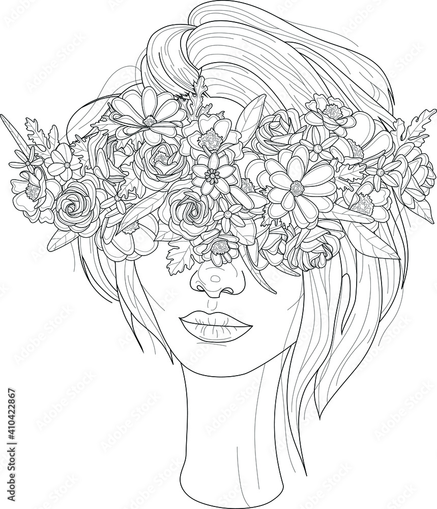 Girl With Flower Crown Coloring Page | Best Flower Site