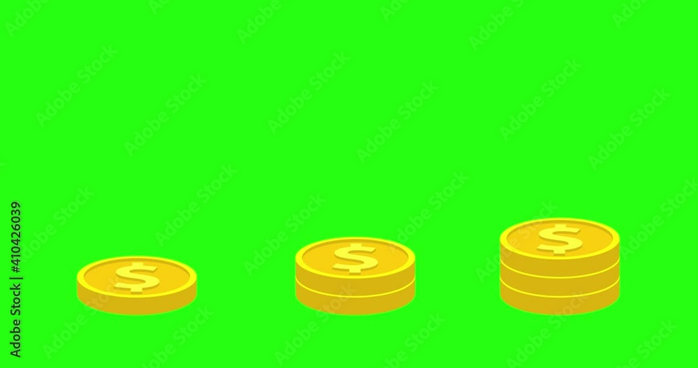 4K Looped animation, stack of Golden coins falling on top of each other ...
