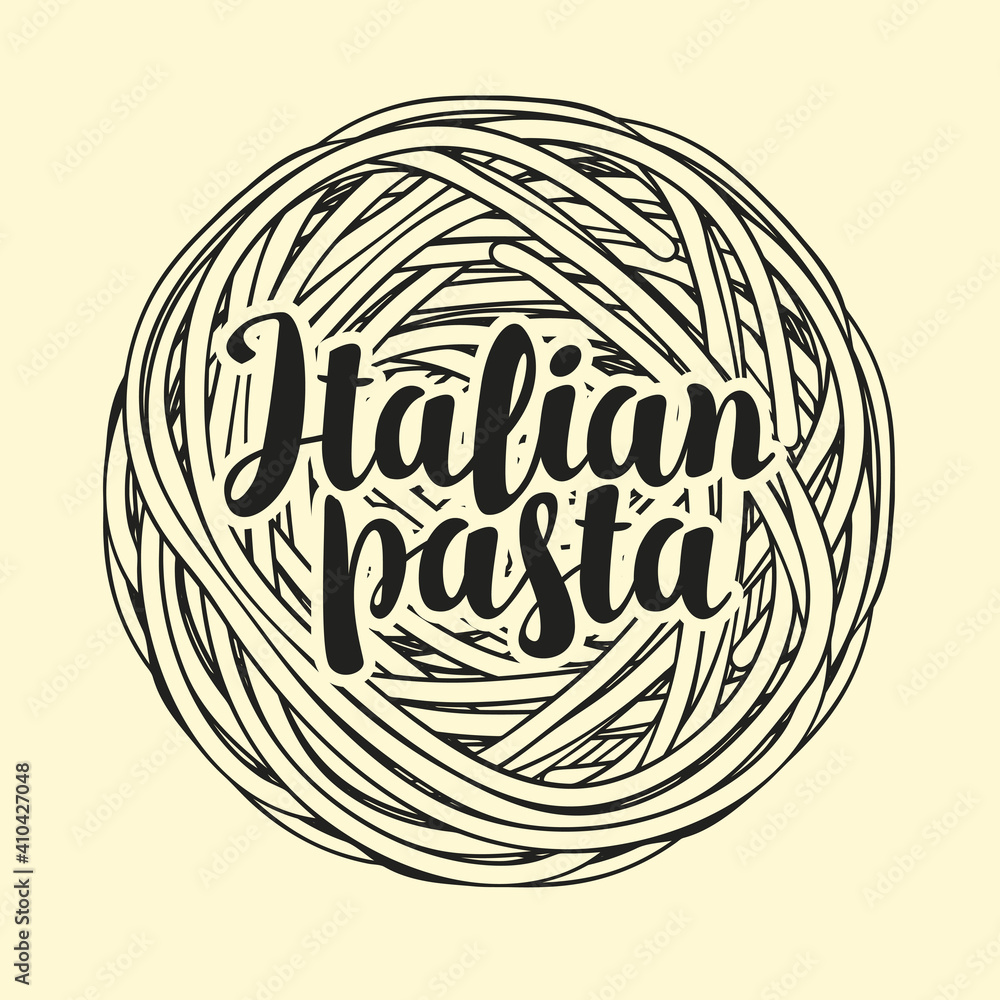 Vector banner with calligraphic lettering and italian pasta in retro ...