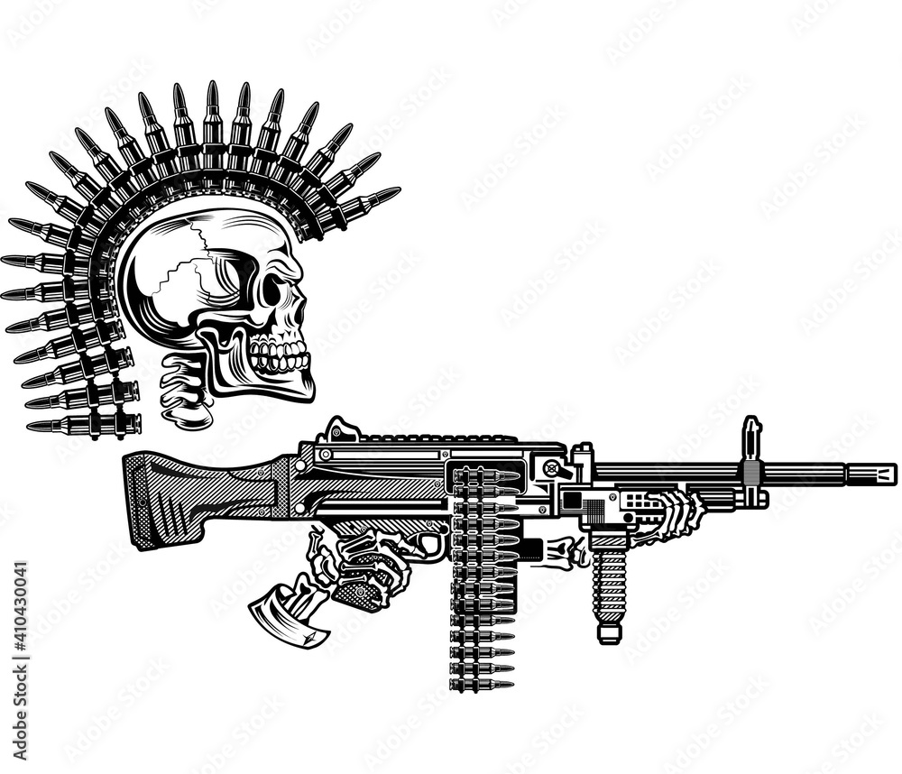 Skeleton with guns cartridges and rifle Machine Gun Stock Vector ...