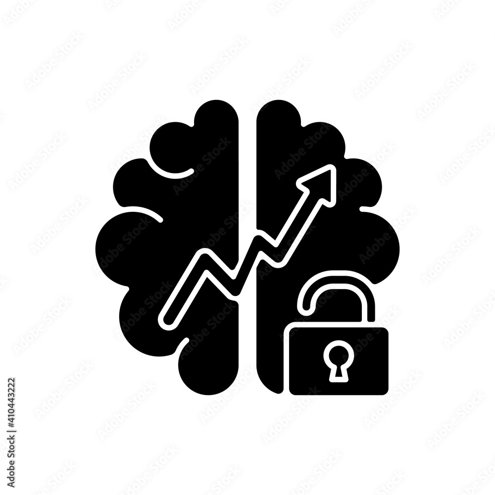 Growth mindset black glyph icon. Creative thinking idea. Brainstorm and ...