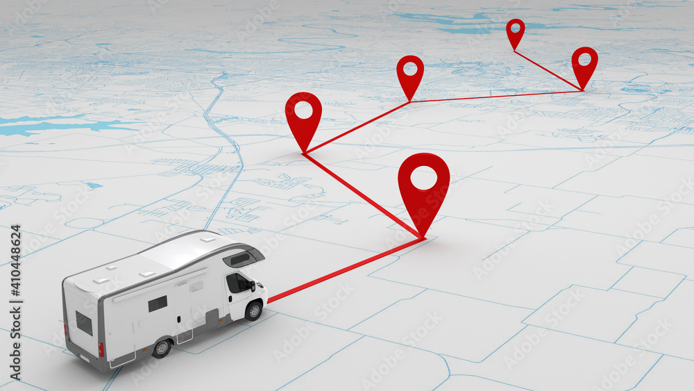 concept camping car route on the map Stock Illustration | Adobe Stock