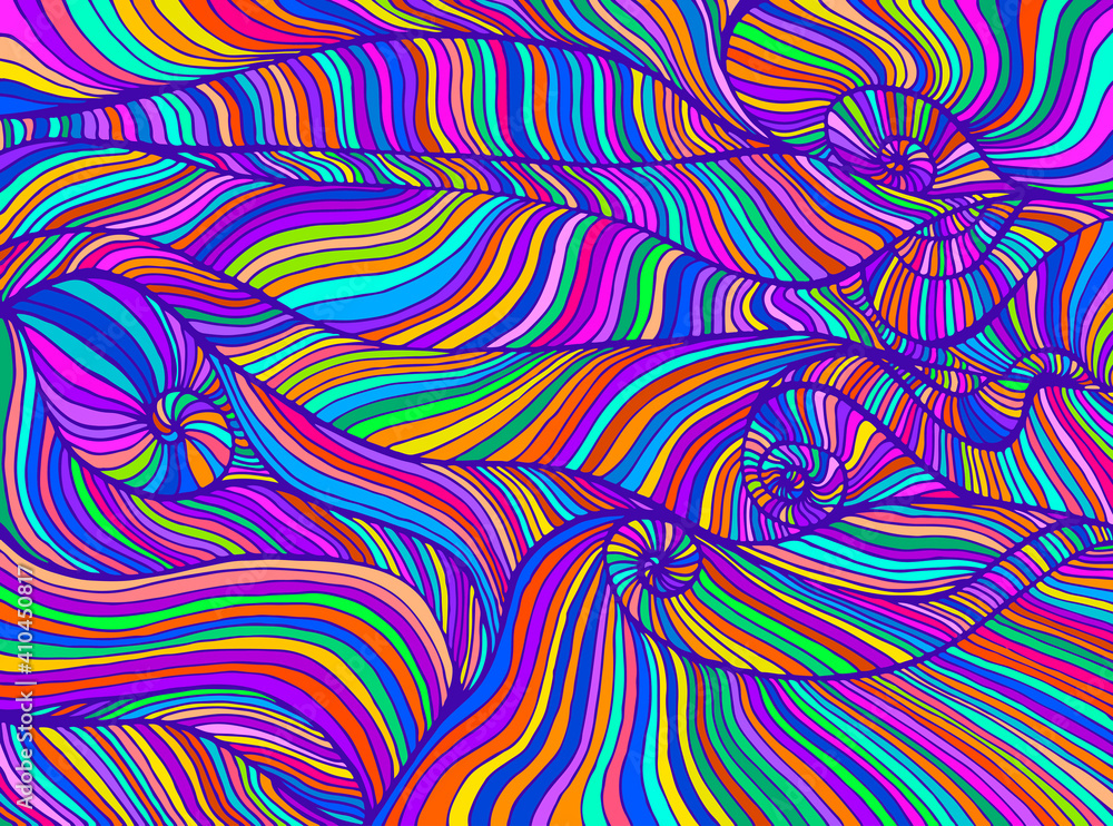 Rainbow hippie trippy psychedelic style colorful waves. Fantastic art ...
