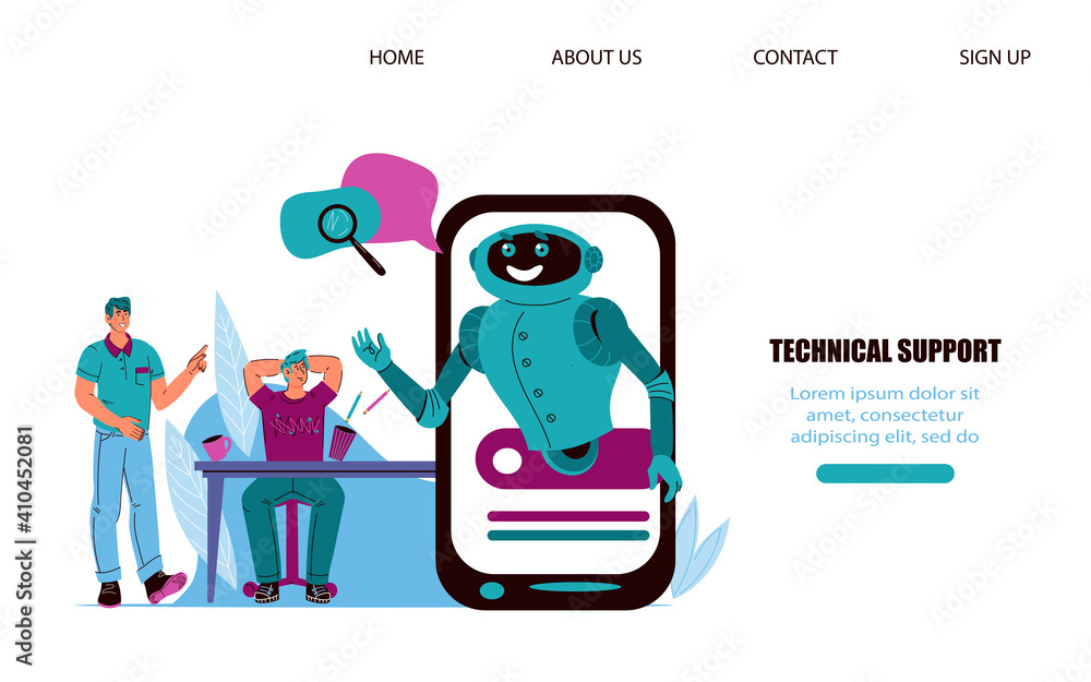 Website banner of technical support service chatbot hotline operator ...