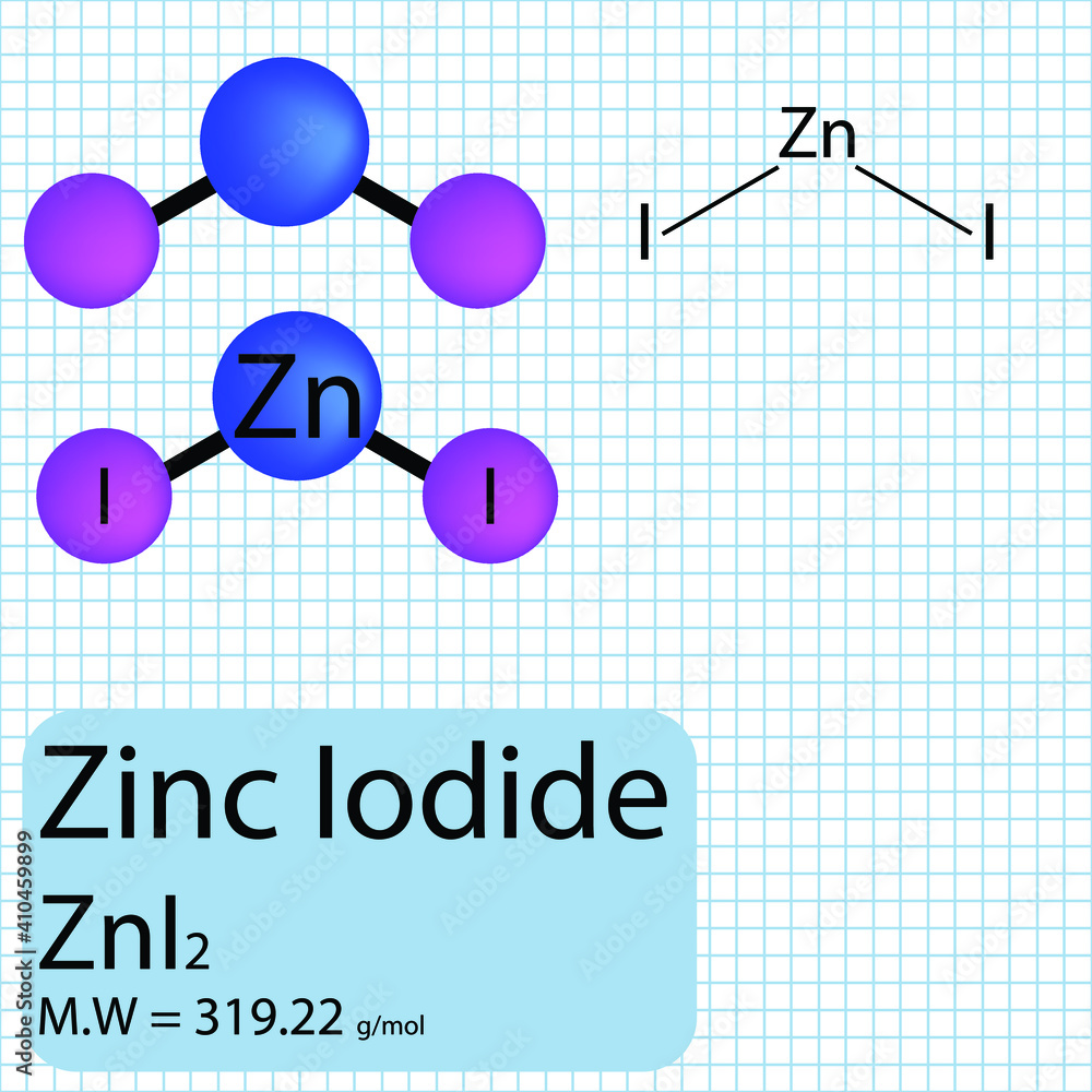 Zinc Iodide molecule ball and stick model with chemical structure on ...