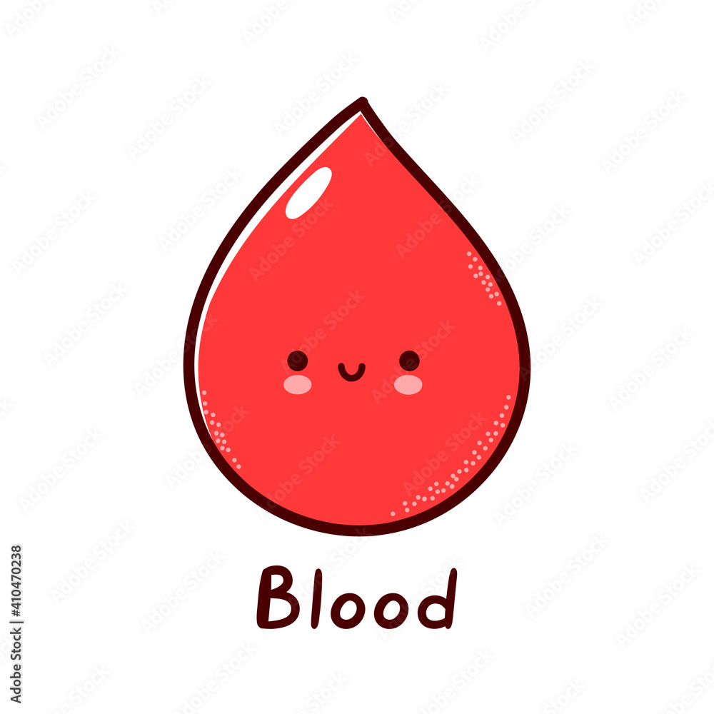 Cute happy funny human blood drop character. Vector flat line cartoon ...
