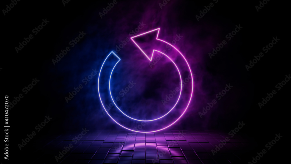 Pink and blue neon light refresh icon. Vibrant colored reload ...