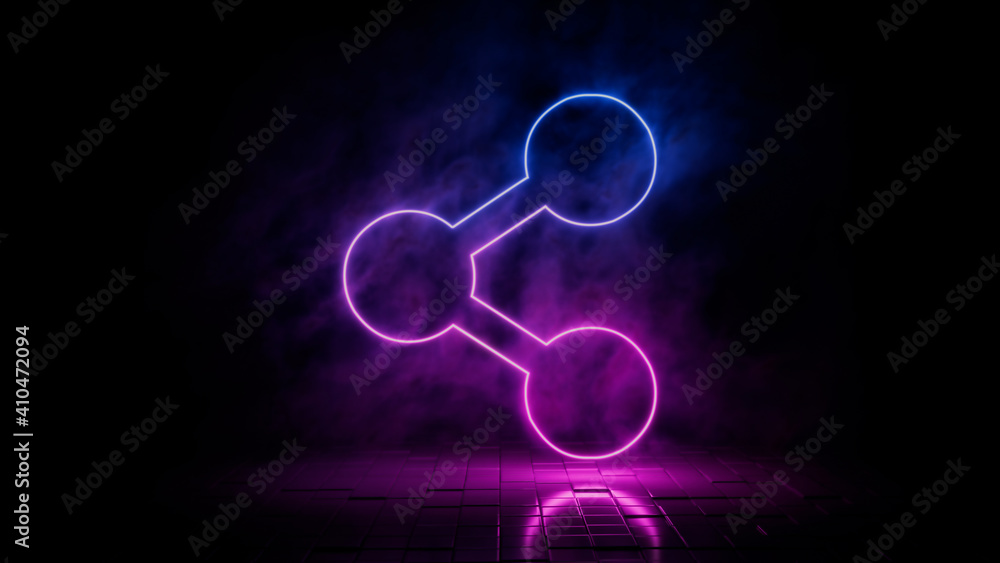 Pink and blue neon light share icon. Vibrant colored network technology ...