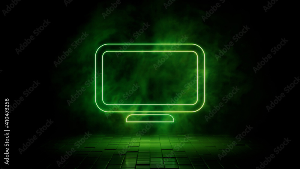 Green neon light display icon. Vibrant colored technology symbol ...