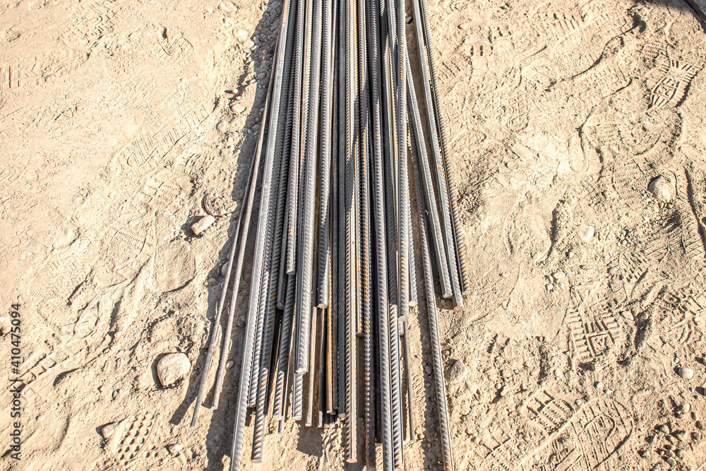 Rebar on the ground at a construction site Stock Photo | Adobe Stock