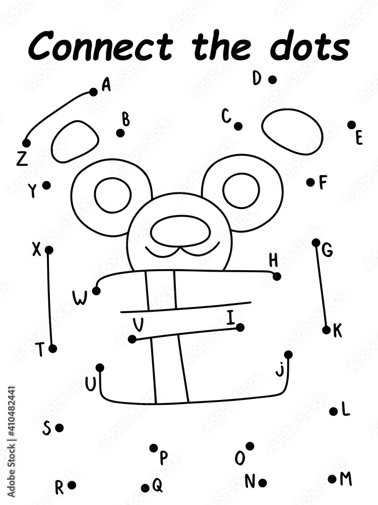 Brown bear dot-to-dot puzzle stock vector illustration. Connect the ...