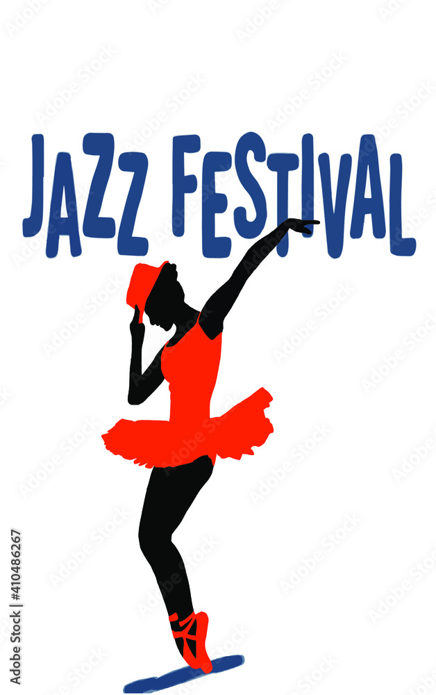 Vector illustration for poster. Girl in black hat dances jazz. Jazz ...