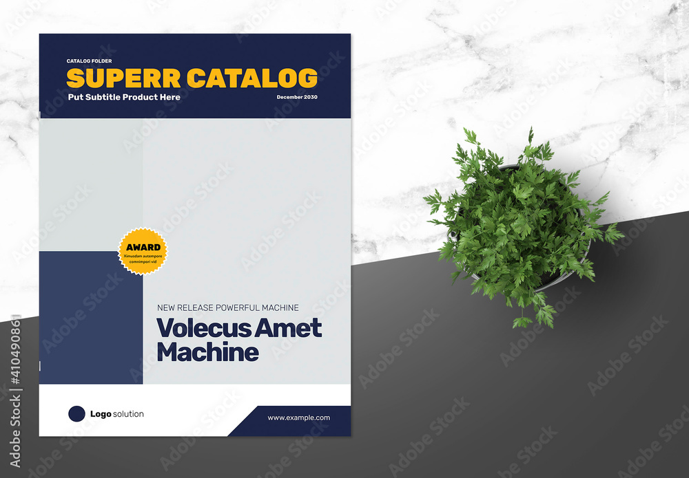 Product Catalog Design with Yellow Blue Accent Stock Template | Adobe Stock